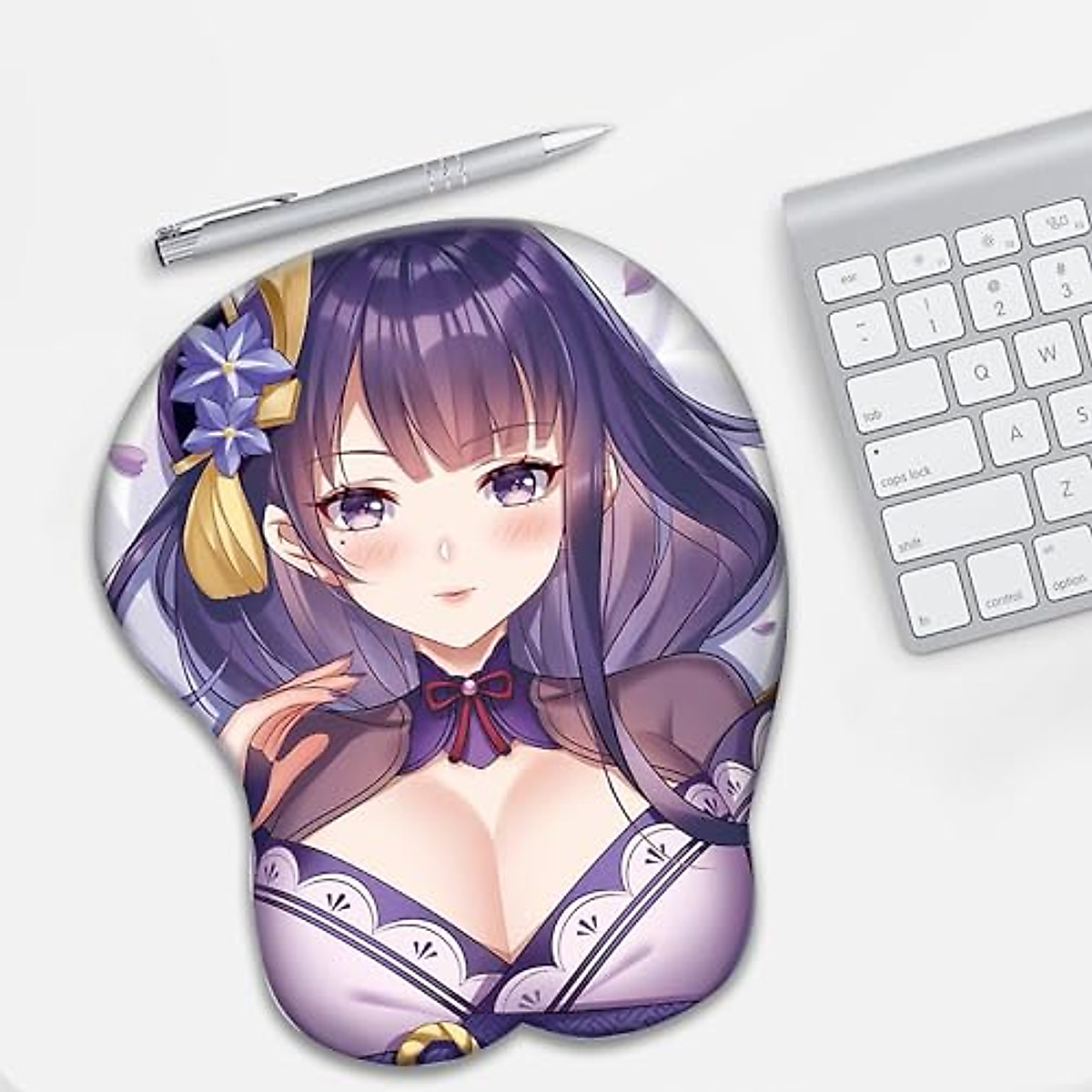 Waynexzavier Genshin Impact Computer Mouse Pad with Wirst Rest Gaming Mouse Pad Cute Computer Mouse Mat 3D Gel Mouse Pad (Raiden)