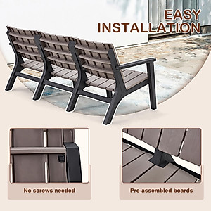 U-MAX HDPE 4 Pieces Patio Furniture Set, Outdoor Patio Conversation Set with Coffee Table 3-Seat Sofa and 2 Armchairs All Weather Resistant for Porch Garden Lawn Balcony Poolside Backyard