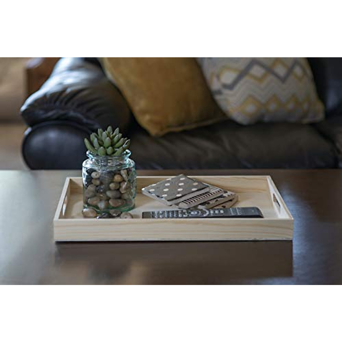 Wooden Living - Serving Tray/Wooden Trays with Handles and Small Wood Boxes Set (Unfinished) | for Montessori Activity, Art/Crafts, Painting, Restaurant Food, Decorative, Coffee Table | 5 Pieces