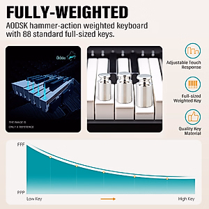 AODSK 88 Key Weighted Action Digital Piano,Grade Hammer Action Keyboard with Furniture Stand and Triple Pedals for Beginner Kids/Adults,Classic Household,Piano Lessons, UPB-85 (Comes with headphones)