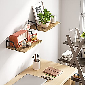 SRIWATANA Floating Shelves Wall Mounted Set of 2 Rustic Wood Shelves with Large Capacity(Carbonized Black)