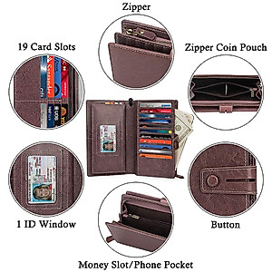 FT FUNTOR Women's Big Fat RFID Blocking Wallet Leather Zip Around Clutch Large Purse Phone Organizer Wristlet purple