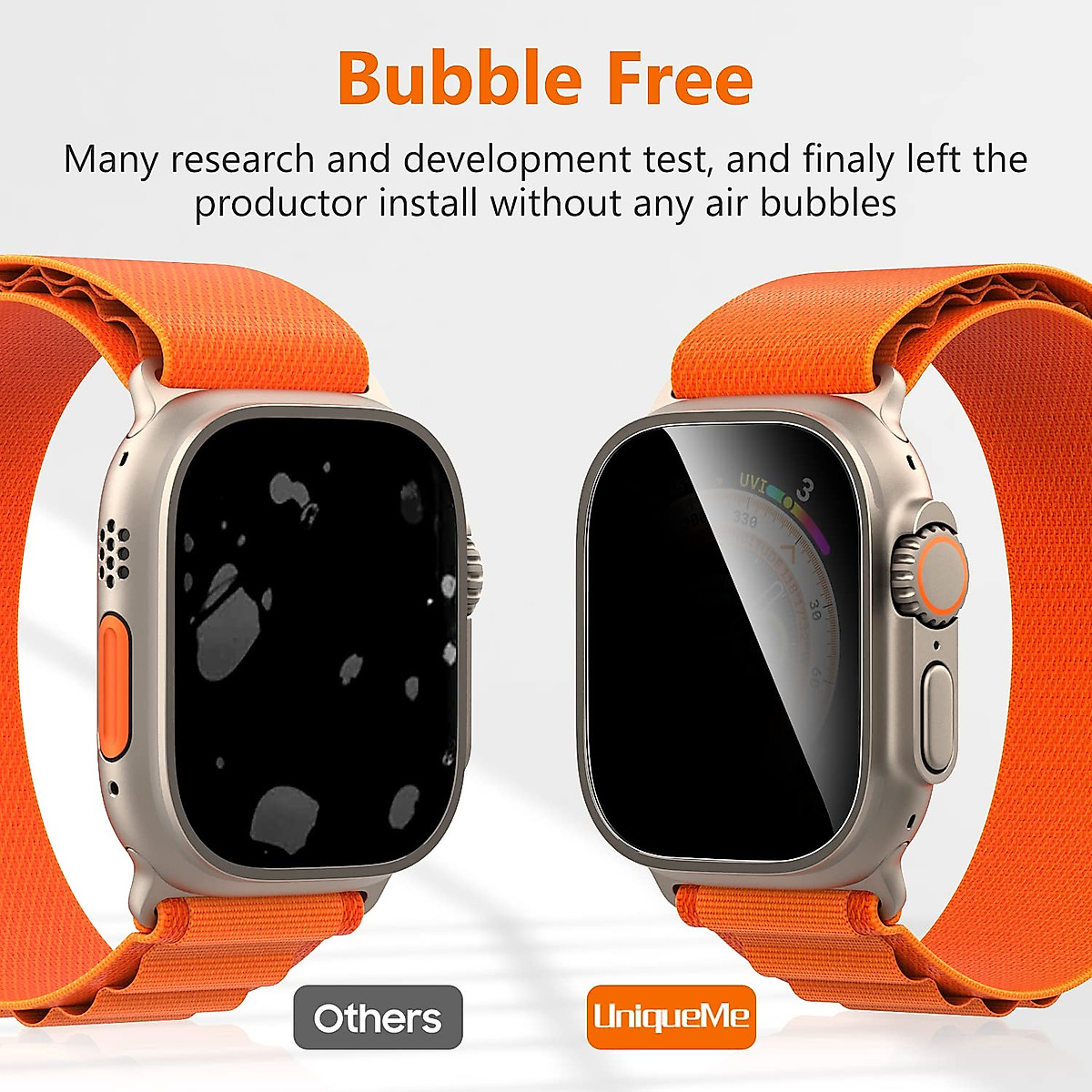 UniqueMe Privacy Screen Protector for Apple Watch Ultra 2 / Apple Watch Ultra 49mm - Tempered Glass Military-Grade Shockproof Case-Friendly Anti-Scratch Bubble-Free Cover for iWatch Ultra, 4 Pack