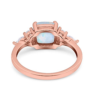 Blue Apple Co. Rose Tone, Lab Created White Opal Size-7 Cushion Cut Marquise Art Deco Engagement Wedding Bridal Ring CZ 925 Sterling Silver