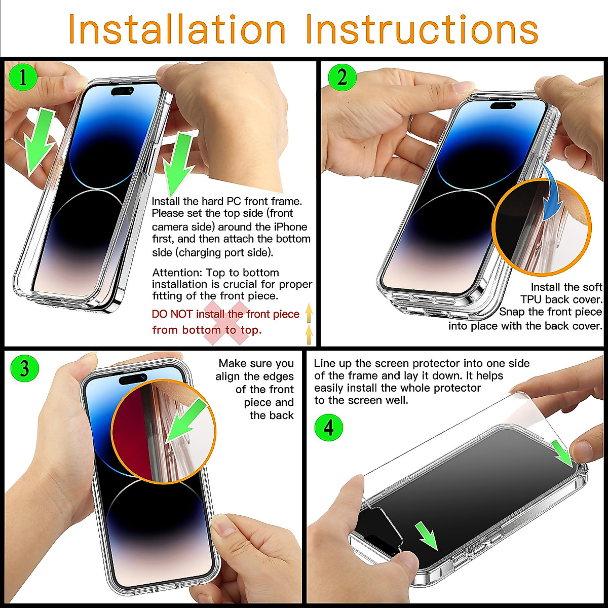 COOLQO Compatible for iPhone 14 Pro Max Case with Screen Protectors, Military Grade Drop Protection, Dual Layer Design Non-Yellowing Heavy Duty Protective Shockproof Phone Bumper Case, Clear