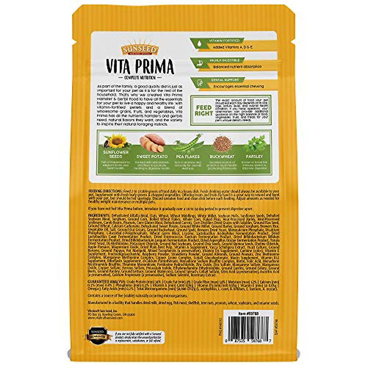 Sunseed Vita Prima Complete Nutrition Hamster & Gerbil Food, 2 LBS