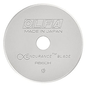 OLFA 60mm Rotary Cutter Replacement Blade, 1 Blade (RB60H-1) - Tungsten Steel Endurance® Circular Rotary Fabric Cutter Blade for Quilting, Sewing, and Crafts, Fits Most 60mm Rotary Cutters