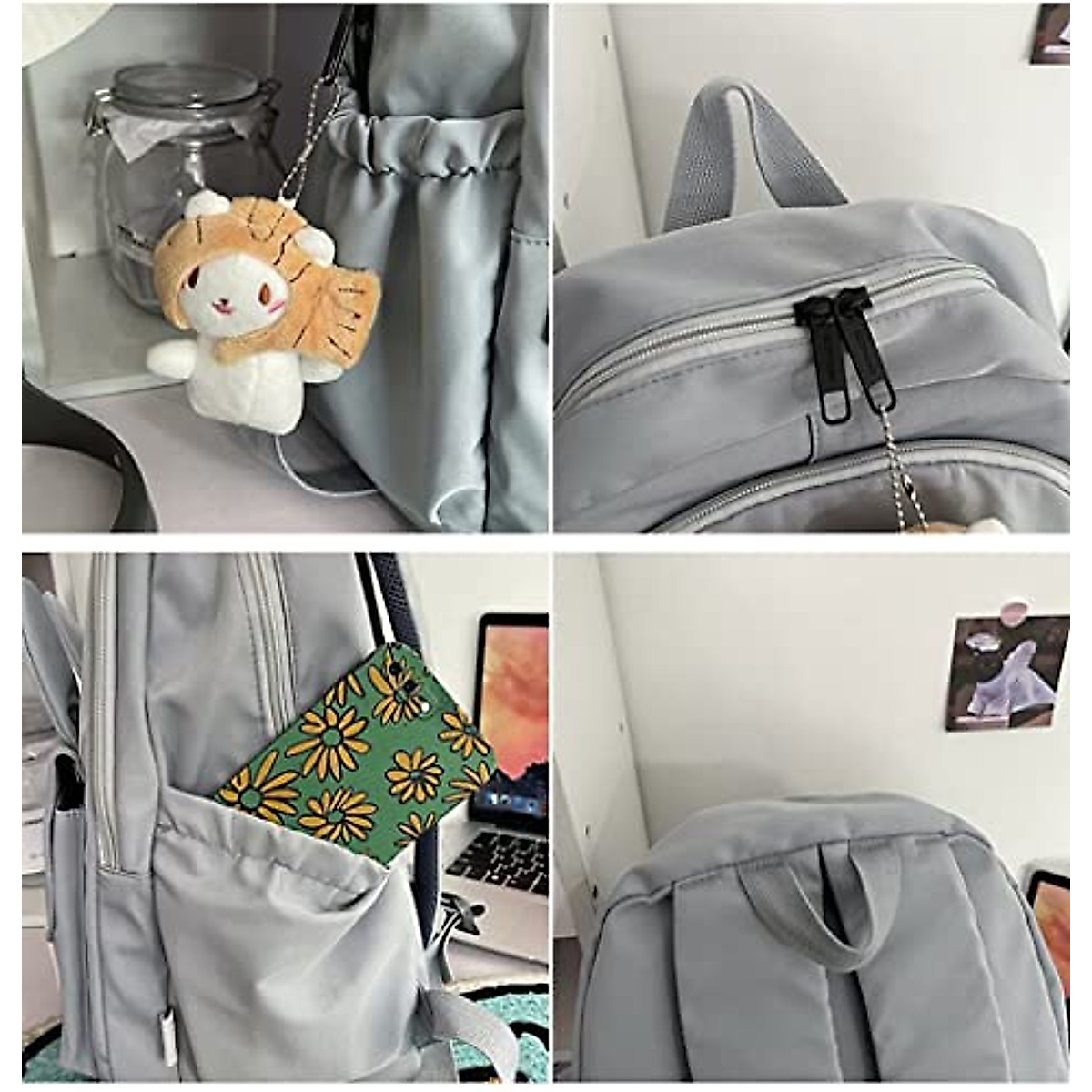 JHTPSLR Kawaii Backpack Japanese Cute Cat School Backpack with Plushies Aesthetic Backpack for Teen Girls Back to School Supplies (Blue)