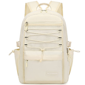 Woyiyaan Laptop Backpack for Women Girls 17 Inch Mesh School Bag, Unisex Student Bookbag Waterproof Backpack for College Work Travel,Beige Backpack