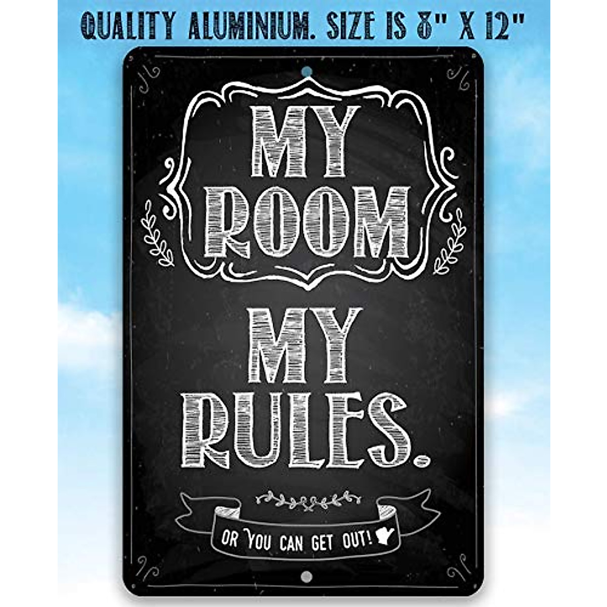 My Room My Rules - Metal Sign - Cute Decor for Teen Room Aesthetic, Stuff for College Dorm Room Essentials - Cheap Gift Under $20 (8" x 12")