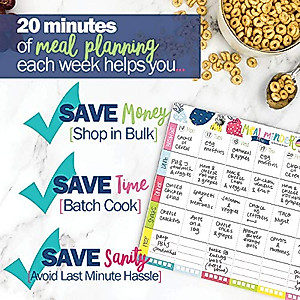 Meal Planner Pad 52-Week Menu Notepad Daily Planning Meals Breakfast Lunch Dinner Tracker 8x10 Inch Tear-off Grocery List + Bonus Dry Erase Menu Board