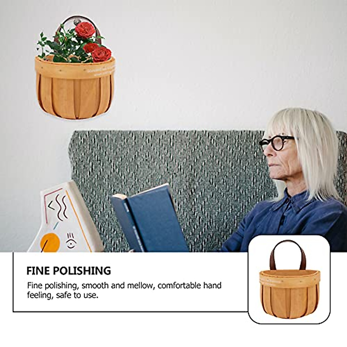 VALICLUD Woven Baskets 2pcs Wall Hanging Bucket Wooden Wall Pocket Planter Hanging Natural Bucket Vintage Rustic Flowers Vase Planter Holder with Rope for Indoor Outdoor Decor Indoor Hanging Planters