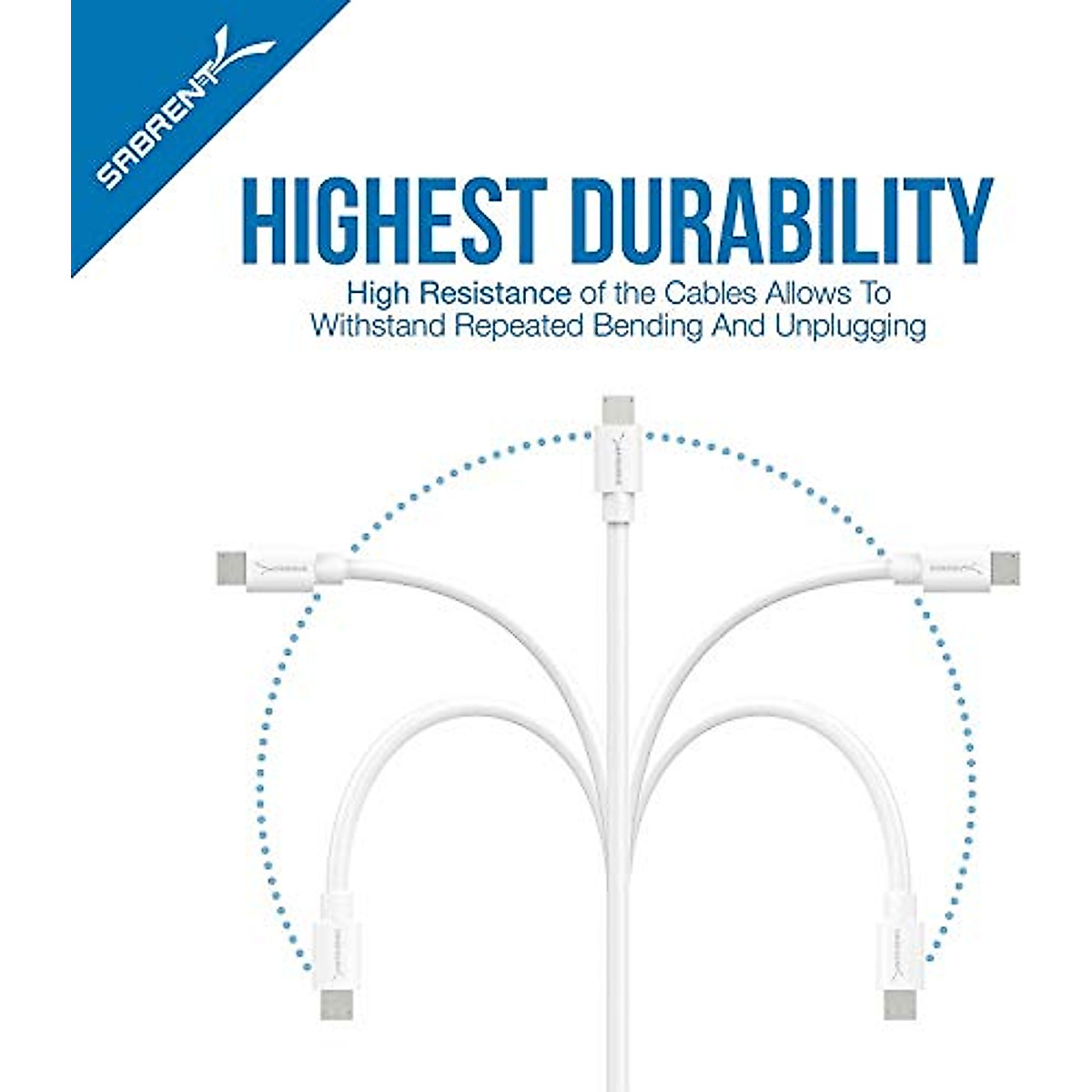 SABRENT [6-Pack 22AWG Premium 3ft Micro USB Cables High Speed USB 2.0 A Male to Micro B Sync and Charge Cables [White] (CB-M63W)