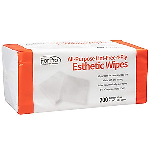 ForPro Professional Collection All-Purpose Lint-Free 4-Ply Esthetic Wipes, for Salon and Spa Use, Soft, Strong and Durable, Latex-Free, 4" x 4", 200-Count (Pack of 6)