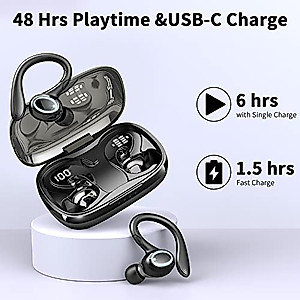 Wireless Earbud, Bluetooth 5.3 Headphones with Sport Earhooks Bluetooth Earbud Over Ear with Immersive Sound, Wireless Earphones Dual LED Display, 48H Playtime, IP7 Waterproof, Noise Cancelling[2023]