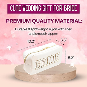 White Nylon Bride Pouch or Bag, travel, Bride bag, Bride makeup bag, Gift for brides, Bride essentials, Gift for her, Bride travel kit, Things for bride, Future mrs, White, Valentine's Day