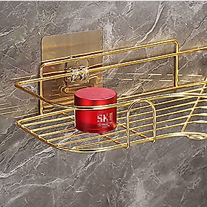 YZPFSD 2-Pack Shower Caddy Shelf, Suction Tray, Steel Storage Organizer for Bathroom,Kitchen,Laundry - Razor,Shampoo Holder Organizer,No Drilling Adhesive Only for 90 Degrees Right Angle,Gold