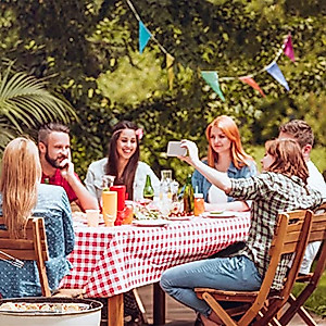 Gatherfun 3PCS Red White Gingham Rectangular Waterproof Tablecloth 54X108Inch Disposable Plastic Table Cover with Gold Stamping for Easter Picnic Barbecue Kitchen Holiday Birthday Party