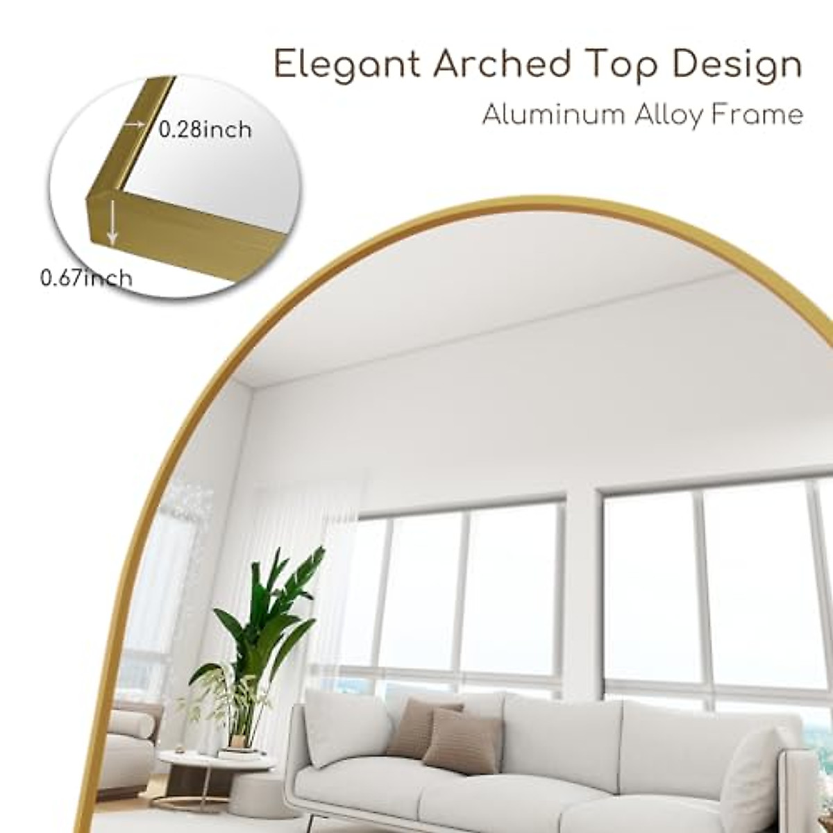 JAWGLOW Arched Full Length Mirror, 64" x 21" Free Standing Floor Mirror, Modern Full Body Mirror with Stand, Wall Mirror with Aluminum Alloy Frame for Bedroom,Living Room, Gold