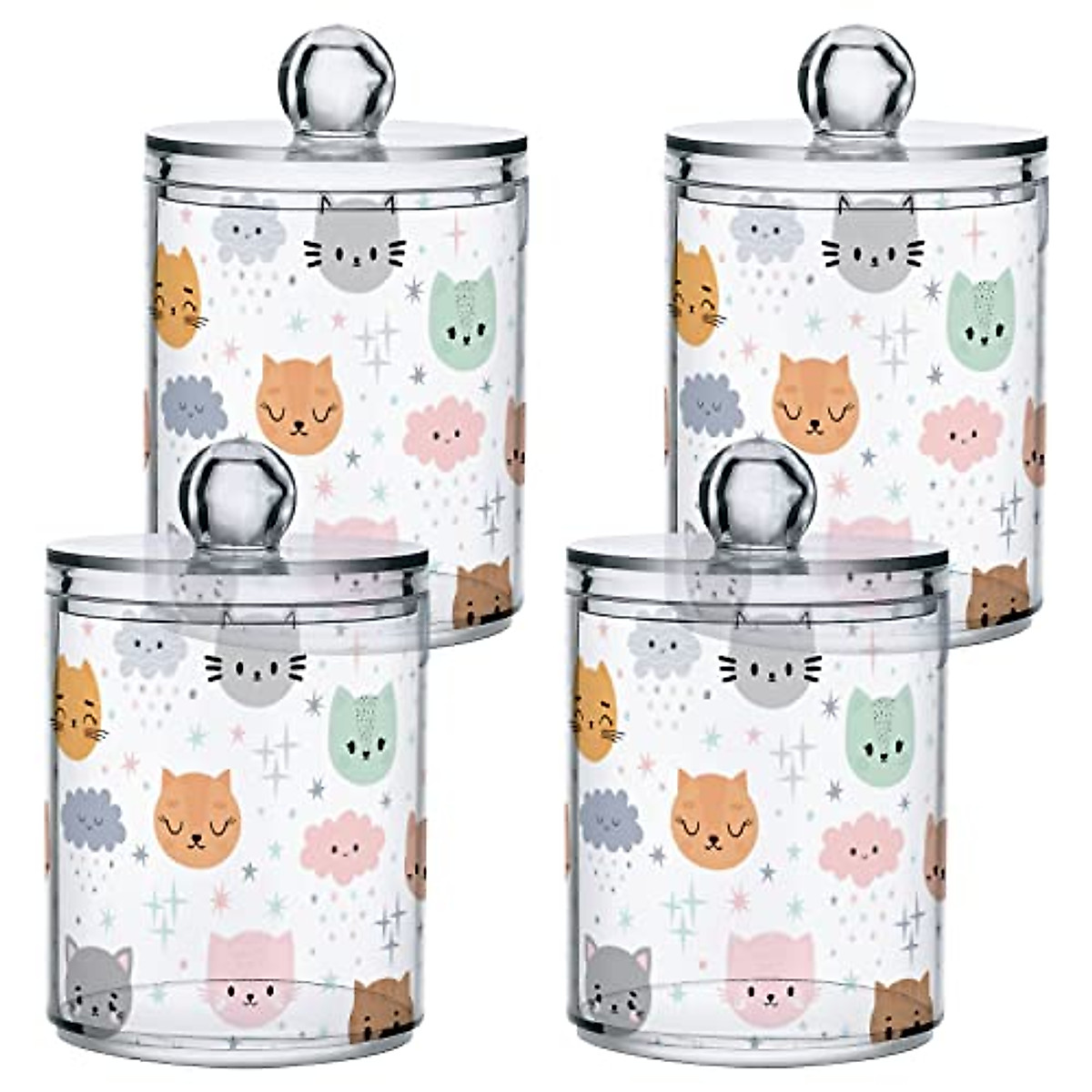 xigua 2 Pack Cute Little Cats Apothecary Jars with Lid, Qtip Holder Storage Containers for Cotton Ball, Swabs, Pads, Clear Plastic Canisters for Bathroom Vanity Organization (10 Oz)