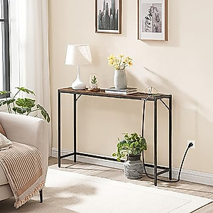 MAHANCRIS Console Table, Narrow Sofa Table, 43.5” Entrance Table, Metal Frame, Behind Couch Table, Simple Style, for Living Room, Hallway, Entryway, Foyer, Rustic Brown and Black CTHR112E01