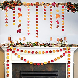 Thanksgiving Day Decoration Garland Fall Leaves Circle Dots Paper Streamers (3Pcs 157 inches) for Giving Thanks Party, Hanging Bunting Banner Backdrop Decorations for Autumn Party Supplies