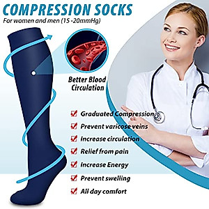 BLUEENJOY Copper Compression Socks for Women & Men (6 pairs) - Best Support for Nurses, Running, Hiking, Recovery