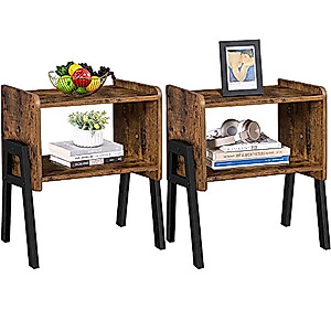 TUTOTAK Nightstnd, Set of 2, Stackable End Tables, Side Table, Bedside Tables with Open Storage Shelf, Bedroom, Living Room, Rustic Brown TB01BB039