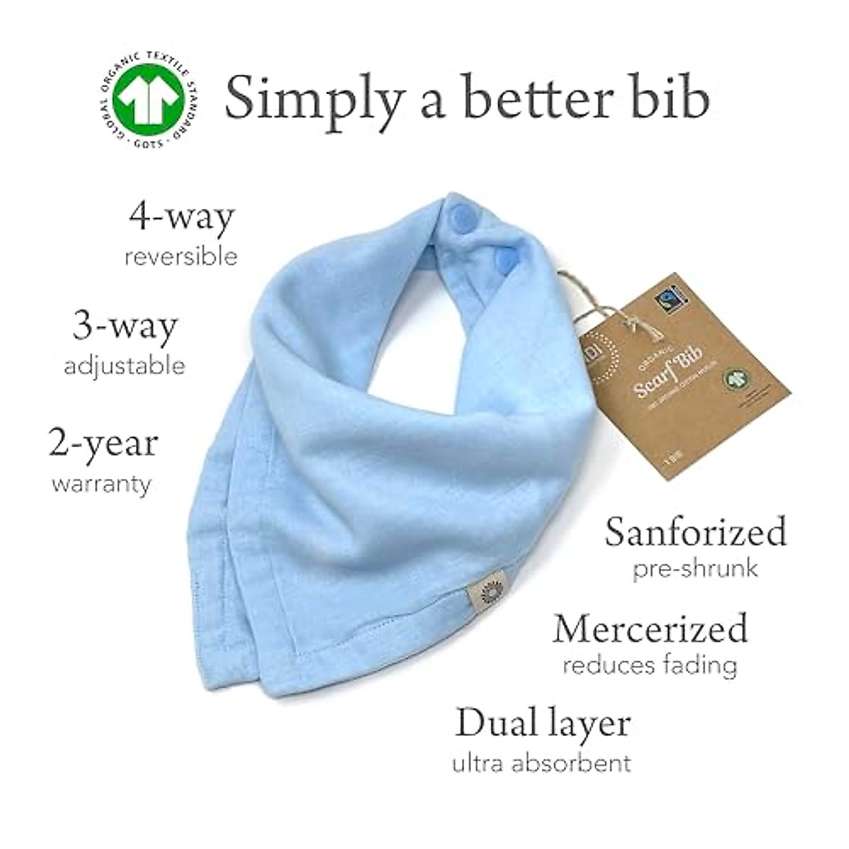 Indi Bandana Bibs for Boys & Girls, GOTS Certified Organic Bibs, 4-Way Reversible Baby Drool Bibs, 100% Organic Cotton Muslin Bibs 5-Pk