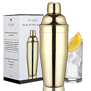 Etens Gold Cocktail Shaker, Martini Shaker 24oz with Built-in Strainer for Bartender Bartending, Bar Shakers Tin for Drinks Mixing | Golden | Stainless Steel | Cobbler
