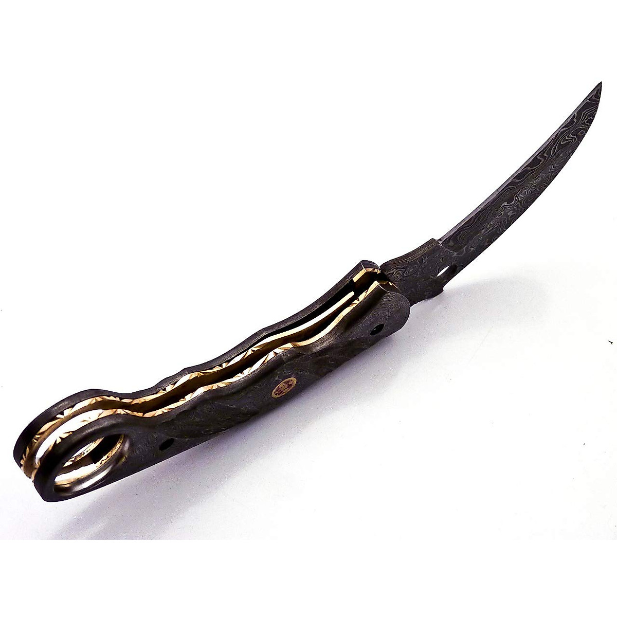 8.5" Handmade Damascus Folding Pocket Knife Karambit Knife Hunting Knife Handle Damascus Steel with Leather Sheath 108, 203