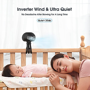 Portable Handheld Stroller Fan, 5000mAh Battery Operated Powered Fan, 3 Speeds Mini USB Rechargeable Fan, Clip on Fan with Flexible Tripod, Personal Baby Fan for Stroller and Car Seat (Black)