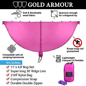Gold Armour Hammock Bug Net - Mosquito Net for Hammocks - Premium Quality, Mesh Hammock Netting, Camping Accessories for Camping Hammock - Essential Camping Gear