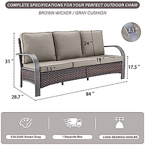Belord Outdoor Patio Couch - 1000 LBS Weight Capacity Wicker Couch Outdoor Furniture with Deep Seat Hight Backrest 3 Seater Wicker Sofa for Deck Proch Balcony Backyard