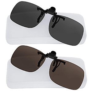 Clip On Sunglasses Polarized Sunglasses to Clip onto Eyeglasses Flip Up for Men and Women Set of Smoke and Brown