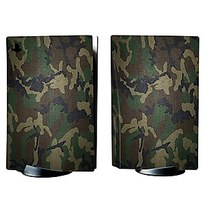 PlayVital Army Green Camouflage Full Set Skin Decal for ps5 Console Disc Edition, Sticker Vinyl Decal Cover for ps5 Controller & Charging Station & Headset & Media Remote