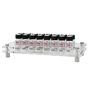 Rare Earths Metals Set 16 Elements Scandium to Lutetium in Labeled Glass Vial with Acrylic Table