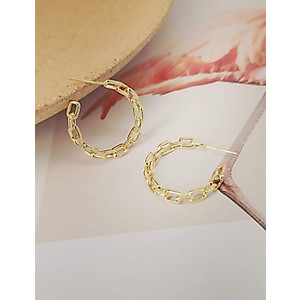 Hoop Earrings for Women - Chain Hoop Earrings in 14k Gold - Link Hoop Stud Earring（Dia.20mm）