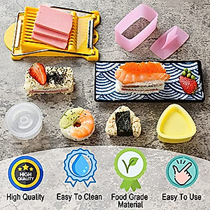 Spam Musubi Mold Rice Ball Maker Onigiri Kit - 7 Pcs Onigiri Mold Set with Luncheon Meat Cheese Egg Butter Cutter Slicer and Rice Paddle - Easy To Use Premium Quality Rice Mold Maker