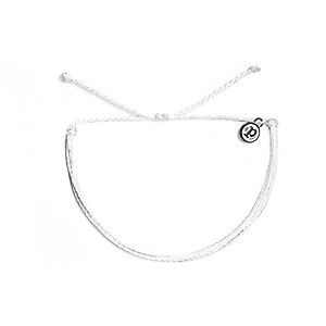 Pura Vida Jewelry Bracelets Solid Bracelet - 100% Waterproof and Handmade w/Coated Charm, Adjustable Band (Solid White)