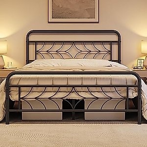 Topeakmart Queen Bed Frames Metal Platform Bed with Sparkling Star-Inspired Design Headboard and Footboard/13 Inch Underbed Storage/No Box Spring Needed/Sturdy Slat Support, Black Queen Bed