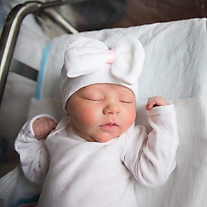 BQUBO Newborn Baby Caps Mittens for Baby Girls Set Hospital Hat Beanie Infant Hats with Bow Baby Scratch Mitten Gloves