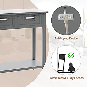 Giantex Console Table with Drawers, Entry Table, Narrow Sofa Table with Open Storage Shelf, Wood Legs, Foyer Table, Entryway Table for Office, Living Room, Hallway, Couch Table(Gray)