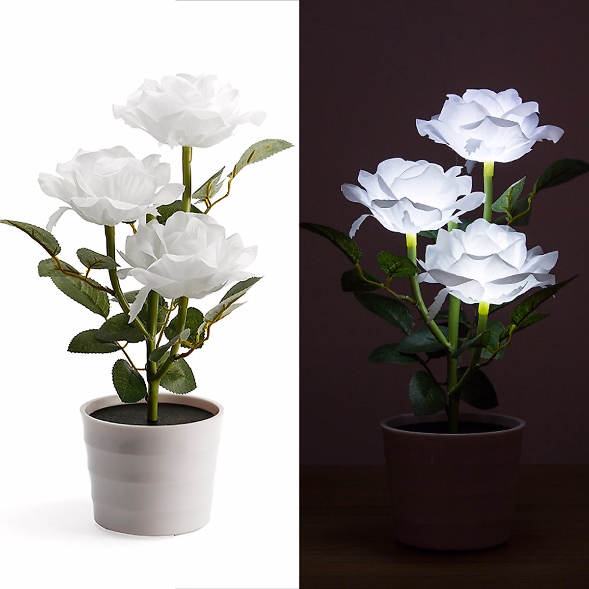 Solar Pot LED Light Rose Table Lamp 3 Lights LED Flexible Desk Lamp for Room Decoration (White)