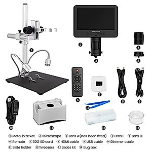 Andonstar AD246S-M HDMI Digital Microscope 2000x for Adults, 3 Lens 2160P UHD Video Record, 7 Inch LCD Soldering Microscope, Coin Microscope, Biological Microscope Kit, Windows Compatible
