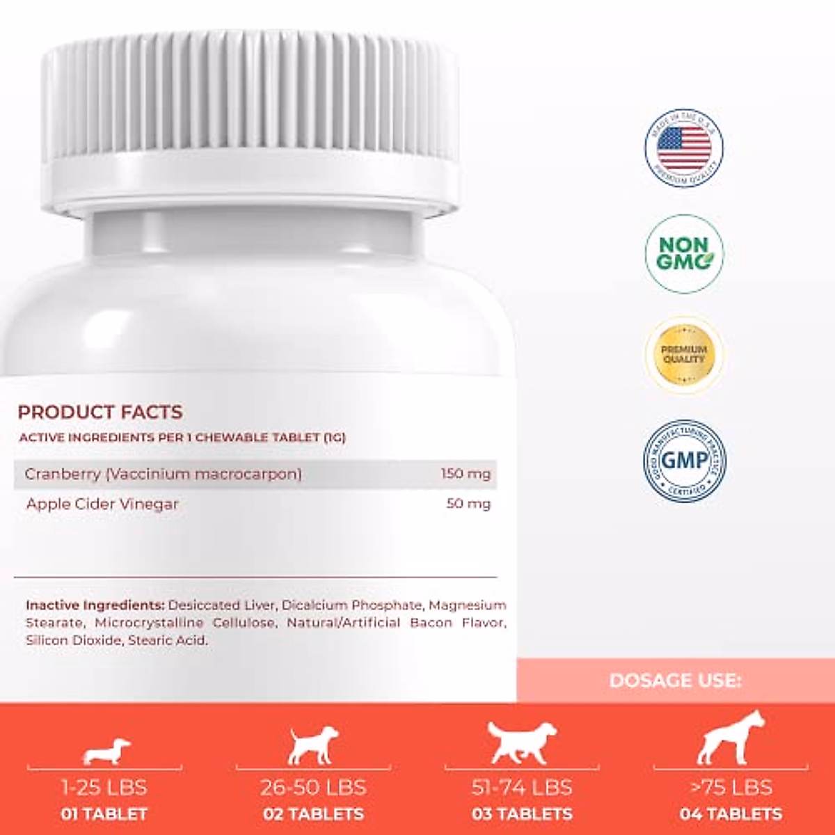 Cranberry for Dogs - 300 Chewable Tablets - Urinary Tract Support, Bladder Support for Dogs, Dog UTI, Bladder Stones, Dog Incontinence Support, Cranberry Supplement for Dogs