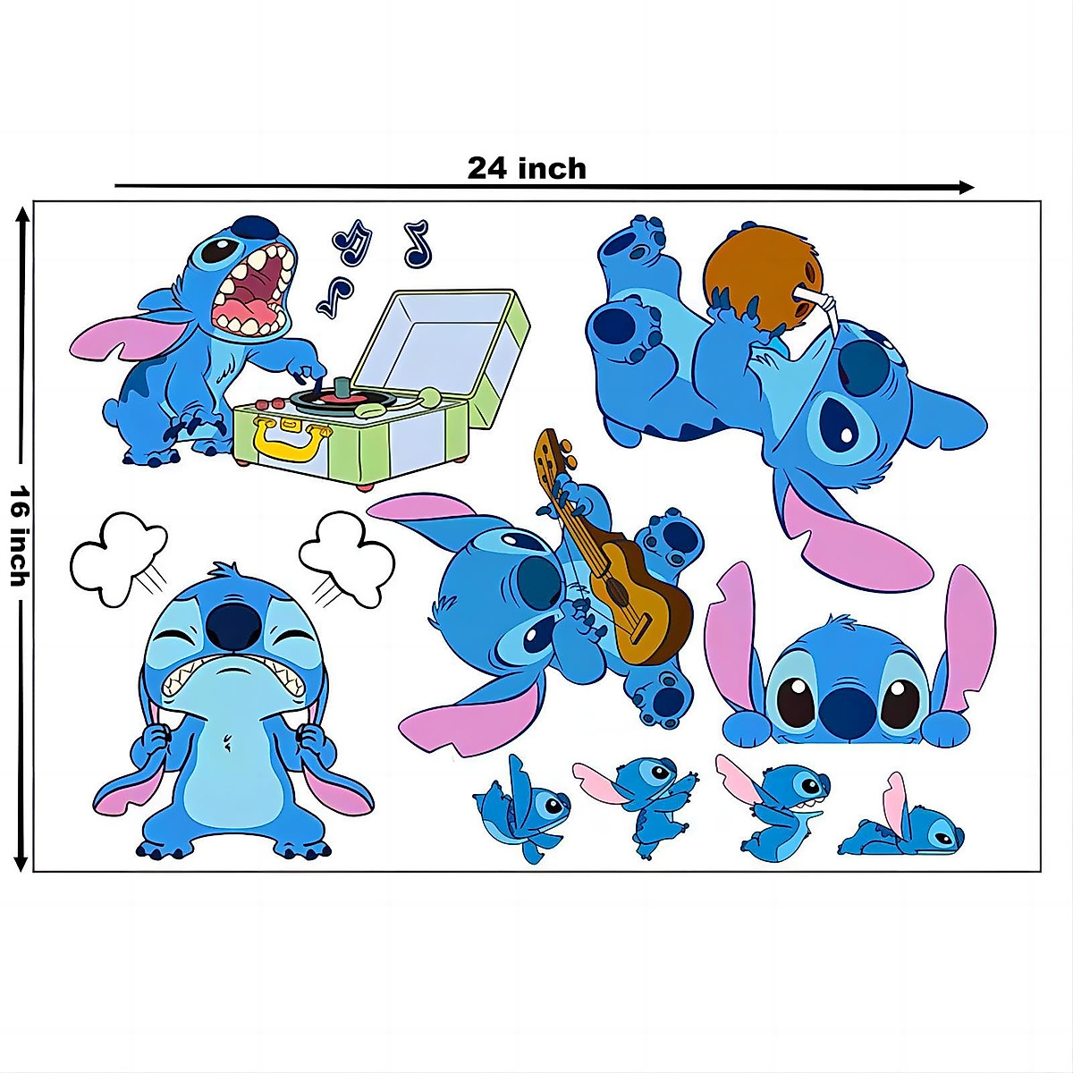 CRYTORON Lilo and Stitch Wall Stickers Disney Cartoon Wall Decals DIY Peel and Stick Vinyl Wall Decor for Kid Girls Boys Bedroom Living Room House Fun (Size: 16×24 inch)