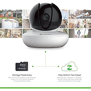 Zencam WiFi Camera, Pet Dog Camera, Nanny Cam with Two-Way Audio, Baby Monitor with Cell Phone App, Pan/Tilt Wi-Fi Wireless IP Camera, 2.4Ghz Only, Micro SD Card, RTSP, Cloud, Night Vision, M1W