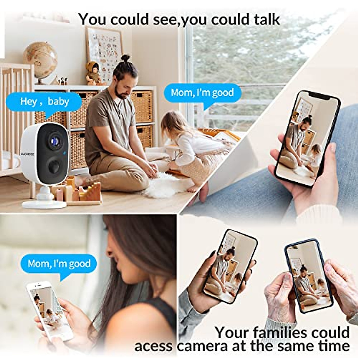 Luovisee Home Security Camera Wireless Outdoor Indoor WiFi with spot Light Night Vision Rechargeable Battery PIR Motion Detection Alert, 2-Way Audio,IP65 Water Proof,Magtnet Bracket