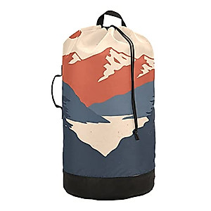 Mountains Sunset Laundry Backpack with Adjustable Shoulder Straps Heavy Duty Dirty Clothes Organizer Drawstring Closure Laundry Bag for College Dorm Travel Camp